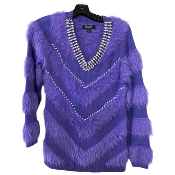 AZI | Sweaters | New Azi Womens Daisy Fluffy Faux Fur Top In Violet ...